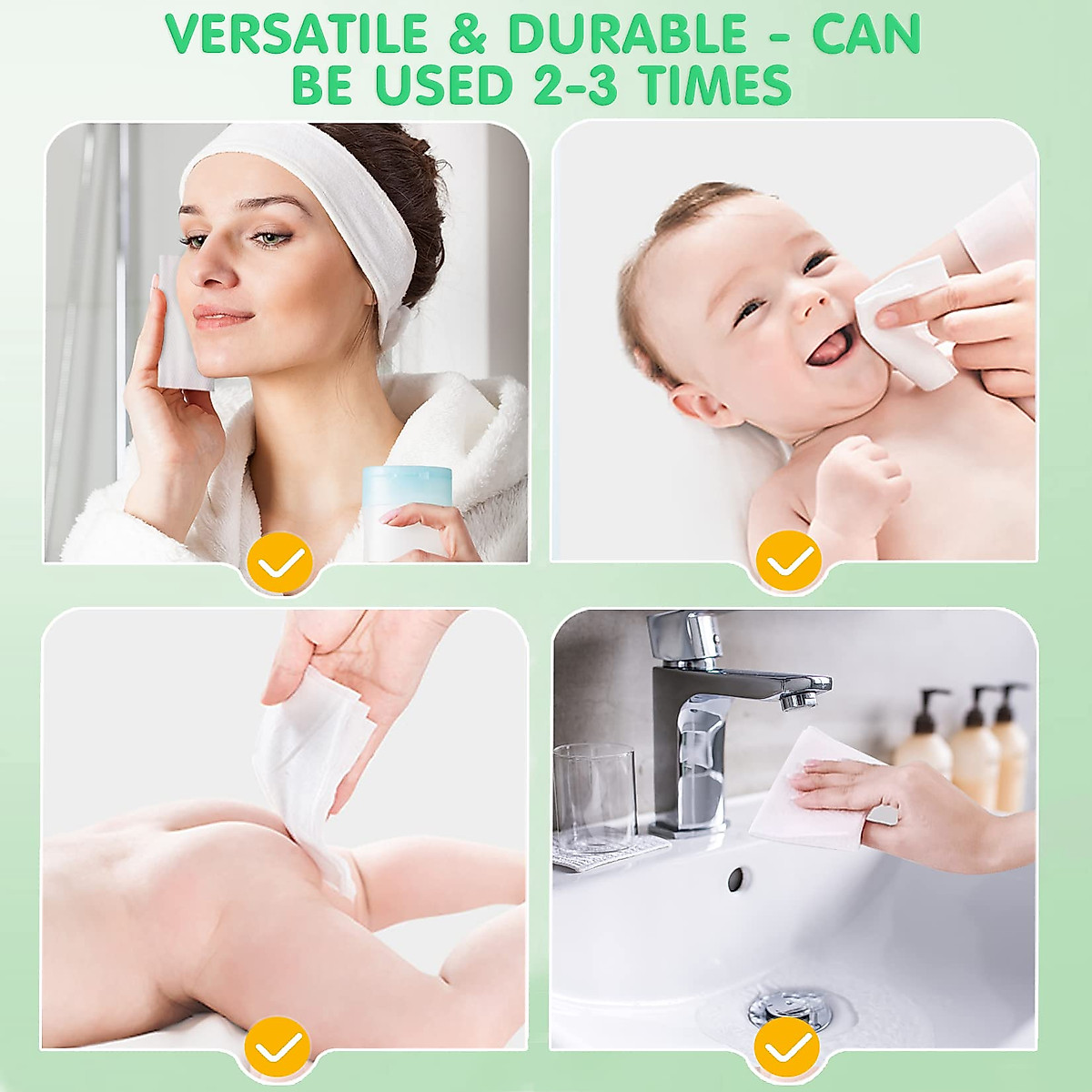 GothicBride Disposable Face Towel for Dry and Wet Use, 100% Cotton Facial Tissue, Ultra Thicked Facial Cleansing Towels, Multi-Purpose Dry Wipes for Makeup Removing, Sensitive | Baby Skincare