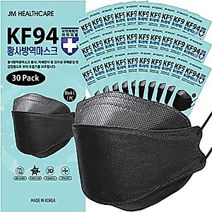 【 30 pcs 】 JM Healthcare Black KF94 Mask Made in Korea, Ergonomic Desige, Tri-Folding Stereoscopic Shape, Individually Packed.