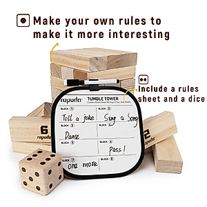 ropoda Giant Tumble Tower, 54pcs Giant Outdoor Games with Dice & Rules Sheet, Giant Lawn Games 1.8 Feet Tall, Grows to Over 4 Feet, Giant Tumble Timber for Adults and Family, Outdoor and Indoor Fun