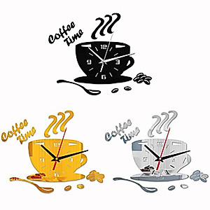Enfudid Acrylic Wall Clocks Coffee Time Cup Clock Battery Operated Large Clock for Office
