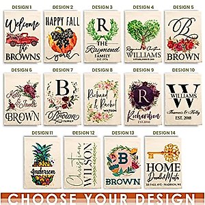 Personalized Garden Flag | Small Vertical Double Sided 12.5" X 18" Porch Flags | Customize Yard House Flag | Elegant Black Family Name, Initial, Couple Names And Date | C02D10
