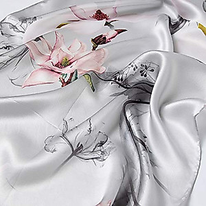 Women's Pure Mulberry Silk Scarf Floral Print Satin Long Scarf Wrap Shawl (xtrm02)