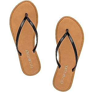 CLOVERLAY Women's Flip Flops Sandal Flat Beach Summer Sandals (8, Black)