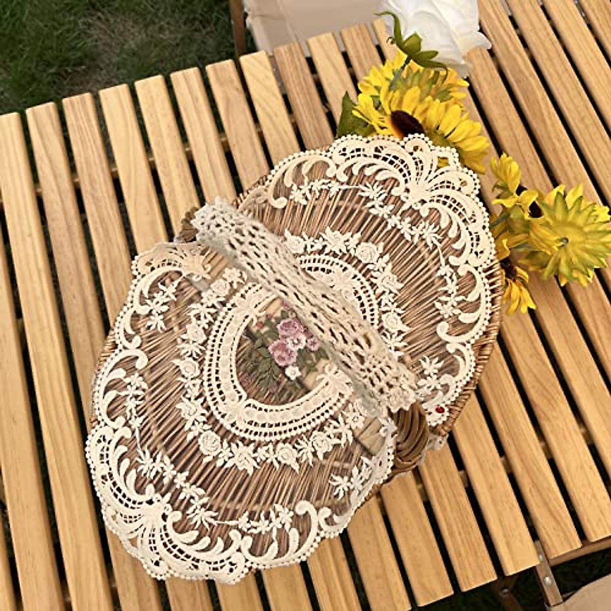 2PACK Retro French Style Lace Placemats Fashionable Embroidered Cup Mat vase mat 12”x16”,Beige