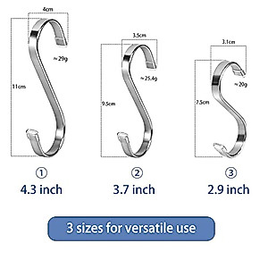 MTWEBES S Hooks for Hanging Plants & Kitchen, S Hook Heavy Duty 4.3 inch/3.7 inch/2.9 inch Stainless Steel Hooks 9 Pack