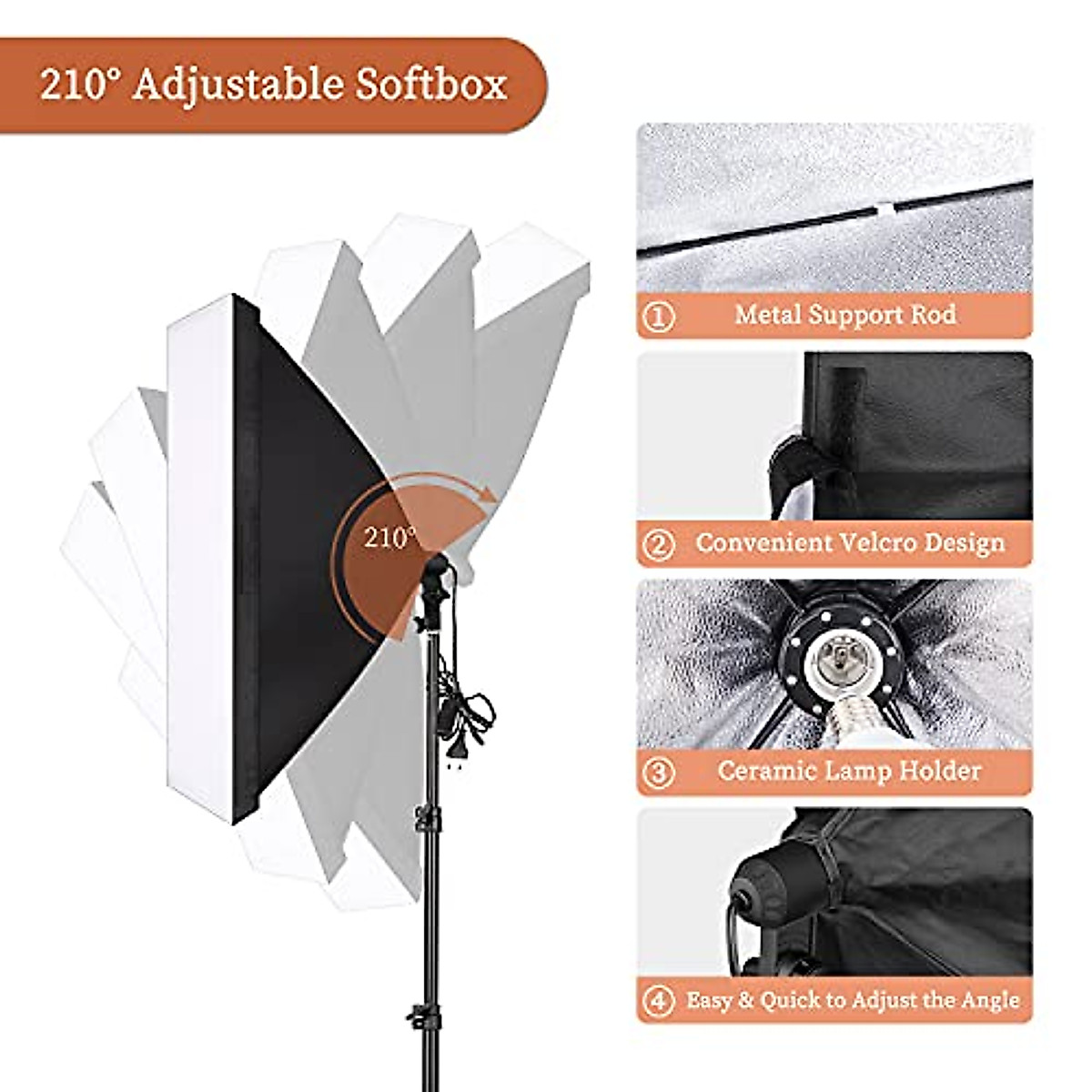 Walk Fly 7x10FT Muslin Backdrop Screen Kit, Photography Continuous Lighting and Collapsible Backdrop Stand Set, Background Support System with 20" x 27" Softbox Light for Photo Video Studio Shooting