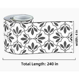 FLFK Wallpaper Border Black and White Patterns Peel and Stick Wall Border Self Adhesive Wallpapers for Living Room Bedroom Kitchen Bathroom 4"x240"