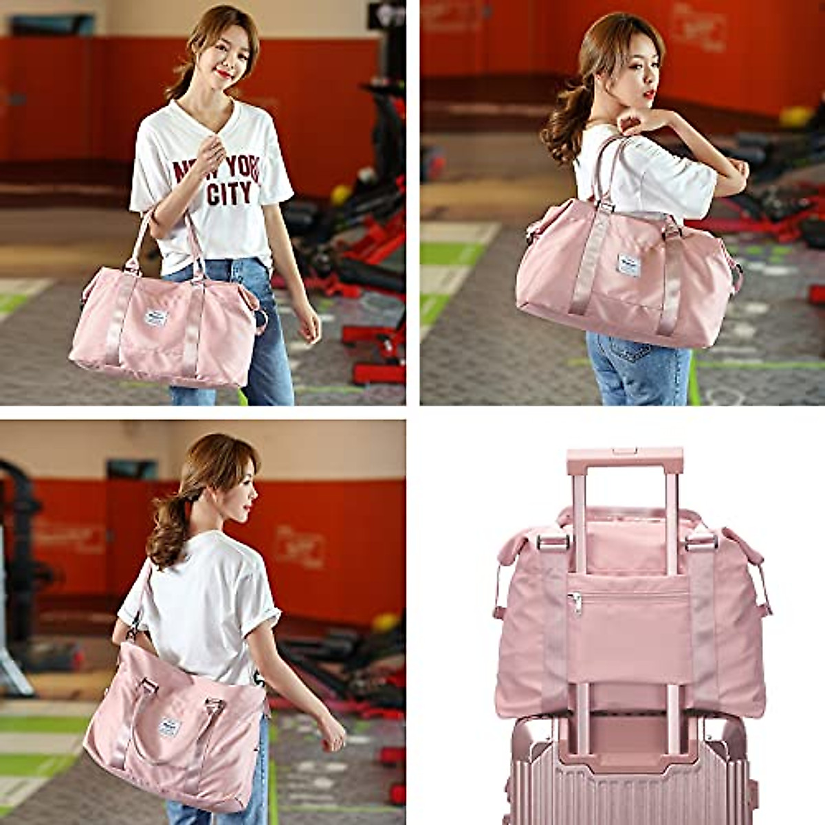 HYC00 Travel Duffel Bag, Sports Tote Gym Bag, Shoulder Weekender Overnight Bag for Women,Pink