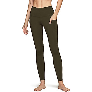 ATHLIO Women's Thermal Yoga Pants, High Waist Warm Fleece Lined Leggings, Winter Workout Running Tights, Thermal Pocket Black/Olive, X-Small