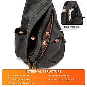 LOVEVOOK Sling Bag Canvas Crossbody Backpack Genuine Leather Shoulder Bag Casual Daypacks For Men Cycling Hiking Travel