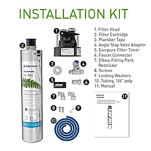 Pentair Everpure H-104 Drinking Water System, EV926271, Includes Filter Head, Filter Cartridge, All Hardware and Connectors, 1,000 Gallon Capacity, 0.5 Micron