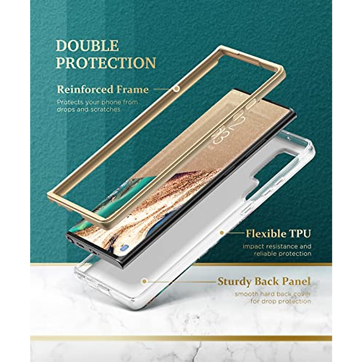 GVIEWIN Case for Samsung Galaxy S22 Ultra 5G 6.8", Military Grade 21ft Drop Test Shockproof, [No Built-in Screen Protector] Marble Hard Durable Protective Cover 2022(Drift Sand/Brown)