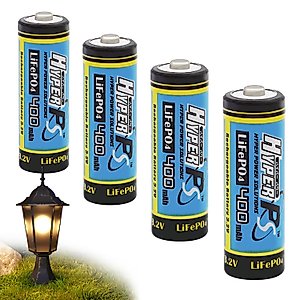 (4-Pack) HyperPS 3.2V LiFePo4 14430 (14 x 43mm) 400mAh Rechargeable Battery for Solar Panel Light, Tooth Brush, Shaver, Flashlight