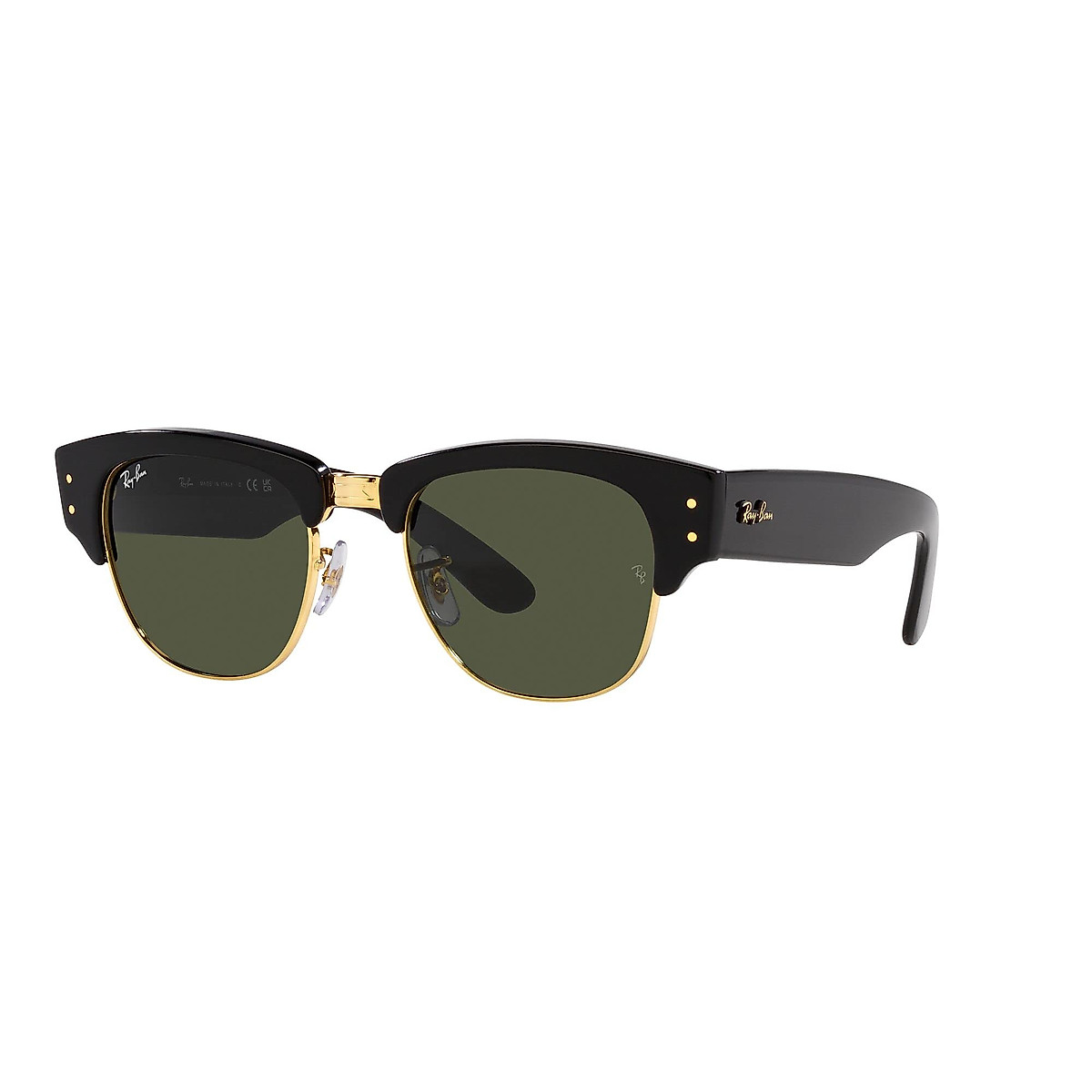 Ray-Ban RB0316S Mega Clubmaster Square Sunglasses, Black on Gold/Green, 53 mm