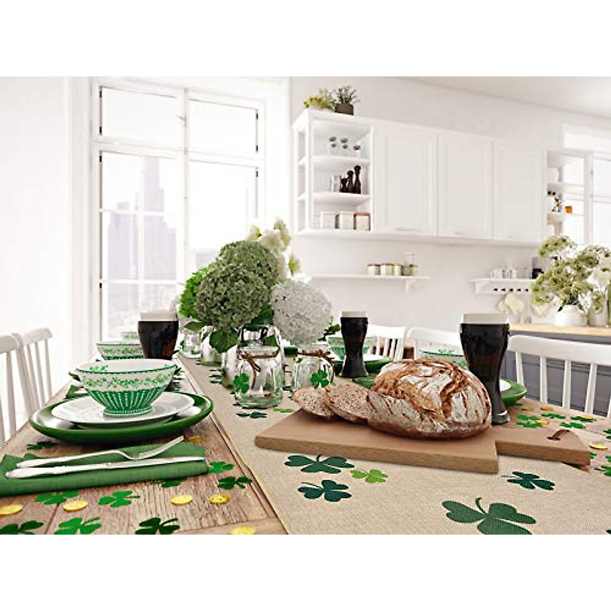 yuboo Burlap Shamrock Table Runner,Saint Patrick Day Decorations for Spring Tablecloth Farmhouse Kitchen Home