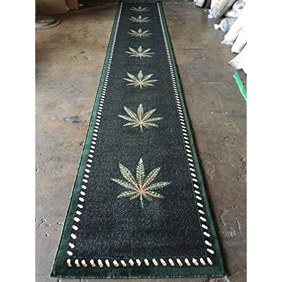 Americana Marijuana Long Runner Rug Black &Green Design#139 (32in.X15ft10in.)