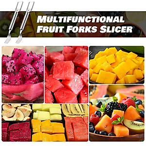 Generic 2PCS 2-in-1 Watermelon Fork, Watermelon Slicer Cutter, Stainless Steel Fruit Cutter Carving Tool for Home Party Family Camping, Portable Watermelon Fork Slicer Tool Fruit Forks Slicer, Silver