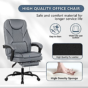 Guessky Executive Office Chair, Big and Tall Office Chair with Foot Rest Reclining Leather Chair High Back Home Office Desk Chairs with Lumbar Support Ergonomic Office Chair with Padded Armrests(Gray)