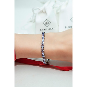 B. BRILLIANT Sterling Silver Oval-cut Genuine Natural Tanzanite Tennis Bracelet for Women with Gift Box