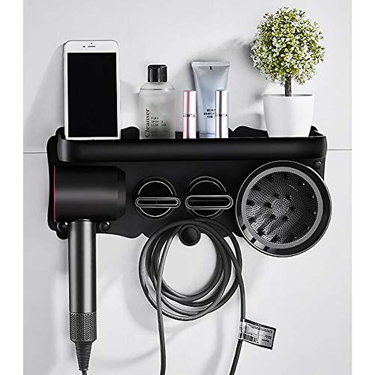Magik Magnetic Supersonic Hair Dryer Accessories Metal Wall Mount Holder Hanger for Dyson and Other Hair Dryers Bathroom Toothbrush Makeup Cosmetic Shelf Rack Caddy Storage Organizer (Large, Black)