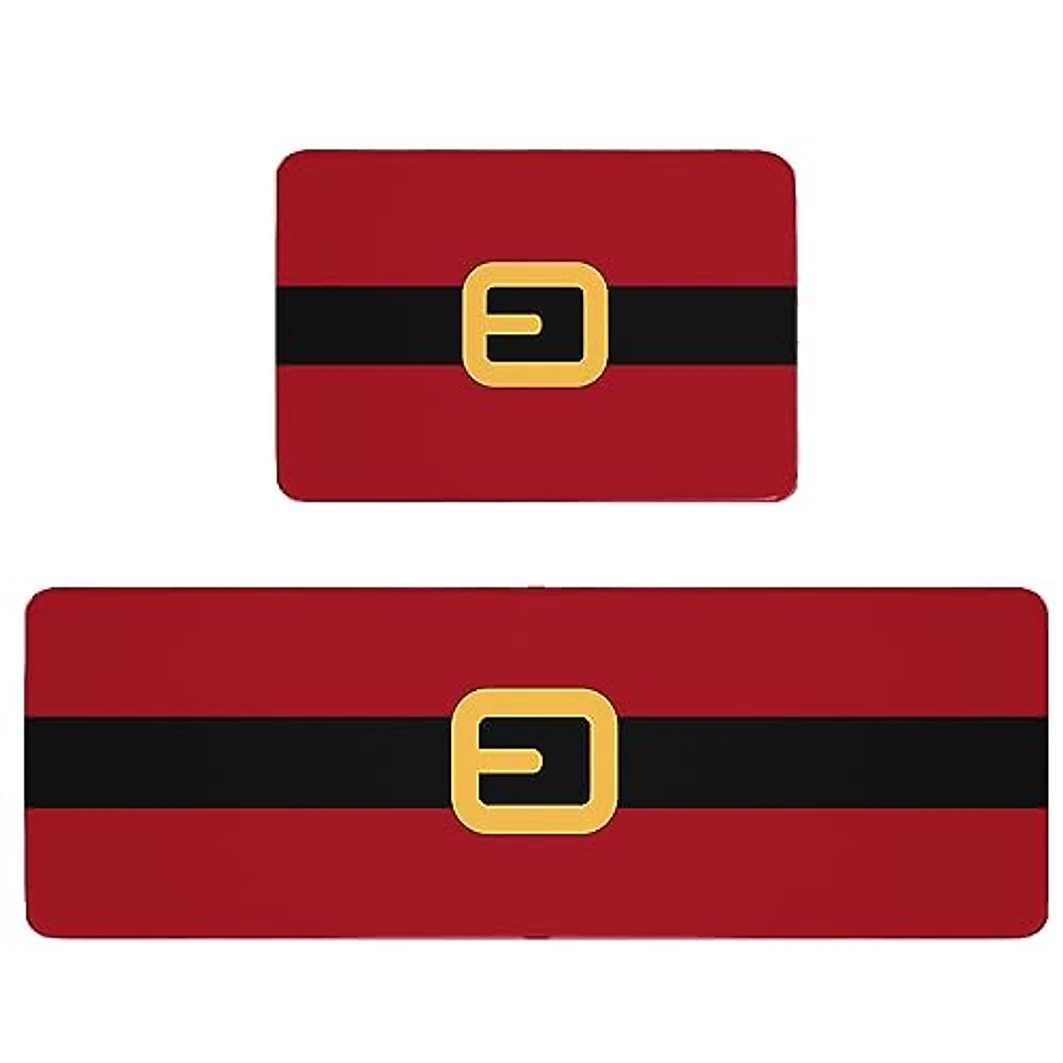 LAMANDA 2 Pieces Kitchen Rugs Set Christmas Santa Claus Belt Area Rug,Absorbent Bath Mats Soft Doormat Floor Mat Red Black Yellow Block,Non-Slip Cushion Standing Mats