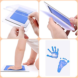 Outus 18 Pieces Baby Inkless Handprint and Footprint Kit 6 Safe Hand and Foot Ink Pad Clean Touch Dog Paw Print Stamp Kit and 12 Card for Newborn Registry Family Keepsake Baby Gift (Small)