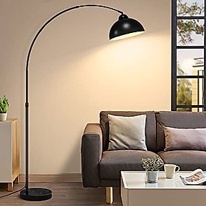 Modern 73" Arc Floor Lamp with Metal Hanging Dome Shade, Industrial Adjustable Over the Couch Stand Up Light, Marble Base Farmhouse Tall Task/Reading Standing Lamp for Living Room Bedroom Office Black