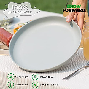 Grow Forward Premium Wheat Straw Plates - 10 Inch Hard Plastic Plates Reusable - Unbreakable Microwave Safe Deep Dinner Plates Set of 8 - Outdoor Plates for Patio, Camping, Picnic, Kids - Feather