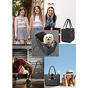 Beach Bag Rubber Tote Bag Waterproof Travel Bags for Women Washable Tote Bag Handbag for Sports Beach Market Pool (Large, Black)