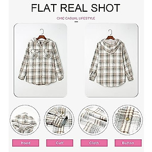 Dokotoo Womens Casual Jackets Winter Warm Thick Fleece Lined Plaid Hooded Jacket Teddy Bear Button Down Sherpa Fluffy Long Sleeve Shacket Flannel Shirts Cute Fall Coat Outwear with Pockets Gray Large