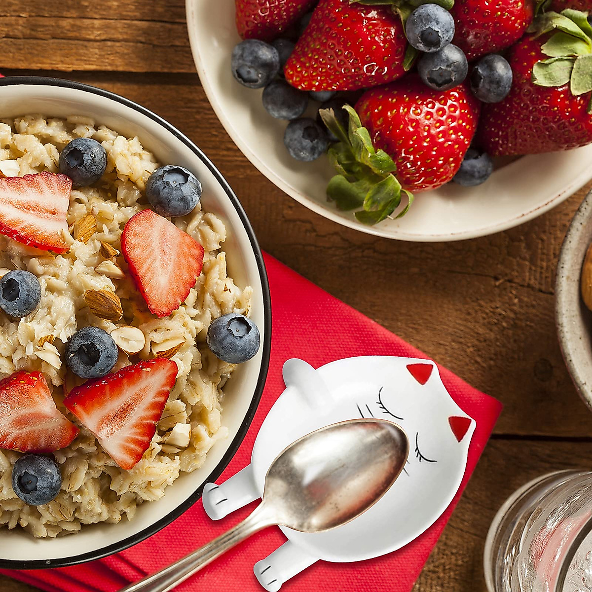 UgyDuky 2 PCS Cute Cat Multifunction Ceramic Spoon Rest,Modern Spoon Rest Holder for Stove Top Kitchen Counter Modern Spatula Utensil Rest