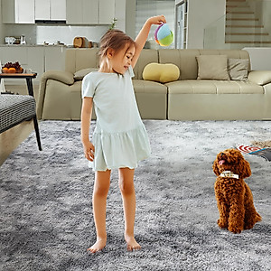 Ultra Soft Rug for Living Room, 4X6 Fluffy Shag Area Rug for Bedroom, Modern Shaggy Carpets Fuzzy Rug for Teens Dorm Nursery Home Decor Aesthetic, Upgrade Anti-Skid Durable, Tie-Dyed Light Grey