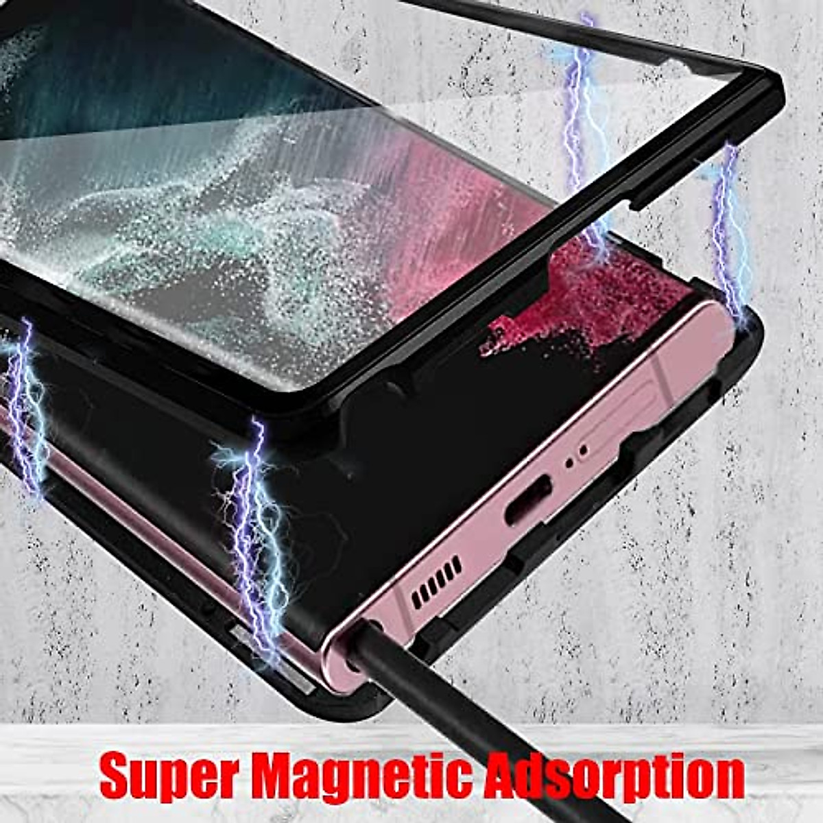 Magnetic Case for Samsung Galaxy S22 Ultra, Double Sided Clear Tempered Glass Phone Case [Super Magnetic Adsorption], 360 Full Protective Support Wireless Charger Case for Galaxy S22 Ultra 5G 6.8''