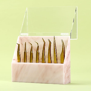 Dust-proof Tweezers Holder Lash Extension Supply Stand Holder, 8 Holes Tweezers Storage Holder for Eyelash Extensions Supplies Acrylic Display Stand Salon (Pink)1