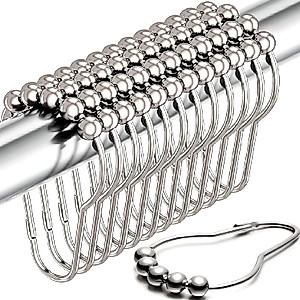Fotoumgl Shower Curtain Rings, Rust Proof Metal Smooth Glide Shower Curtain Hooks, Stainless Steel Nickel Chrome Plating Curtain Rings for Bathroom Shower Curtain Rods- Set of 12