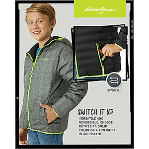 Eddie Bauer Kids' Reversible Jacket - Weather Resistant Quilted Down Coat for Boys and Girls (3-20), Size 10-12, Black