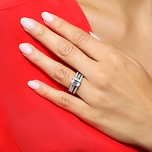 BERRICLE Sterling Silver Solitaire Wedding Engagement Rings 2.6 Carat Emerald Cut Cubic Zirconia CZ Ring Set for Women, Rhodium Plated Size 7.5