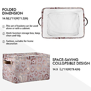 Mazeann Rose Gold Leopard Print Storage Basket Bin Collapsible Foldable for Clothes Toys Storage Cabinets Waterproof Storage Box 15 x 11 x 9.5 inches, 2PCS