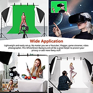 MSKIRA White Green Screen Backdrop with Stand 6.5x6.5ft Portable T-Shape Photo Backdrop Stand with 2-in-1 6x10ft Reversible White & Green Background Screen, 4 Spring Clamps, Sandbag, Carry Bag