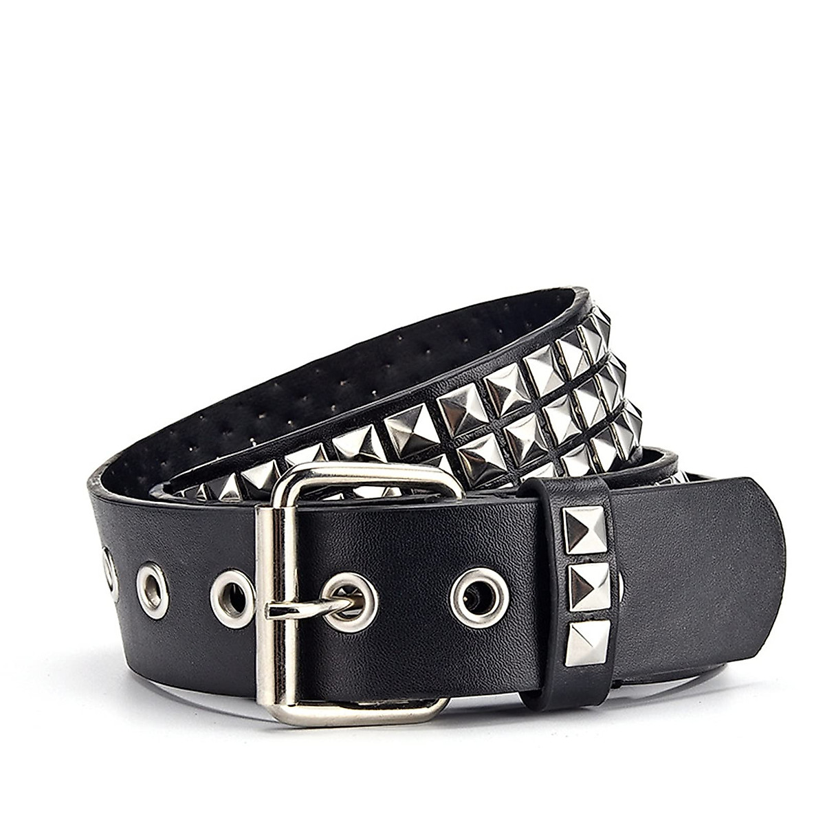 Idopy Women Men Gothic Punk Rivet Nickel Pyramid Studded Faux Leather Belt (Black)