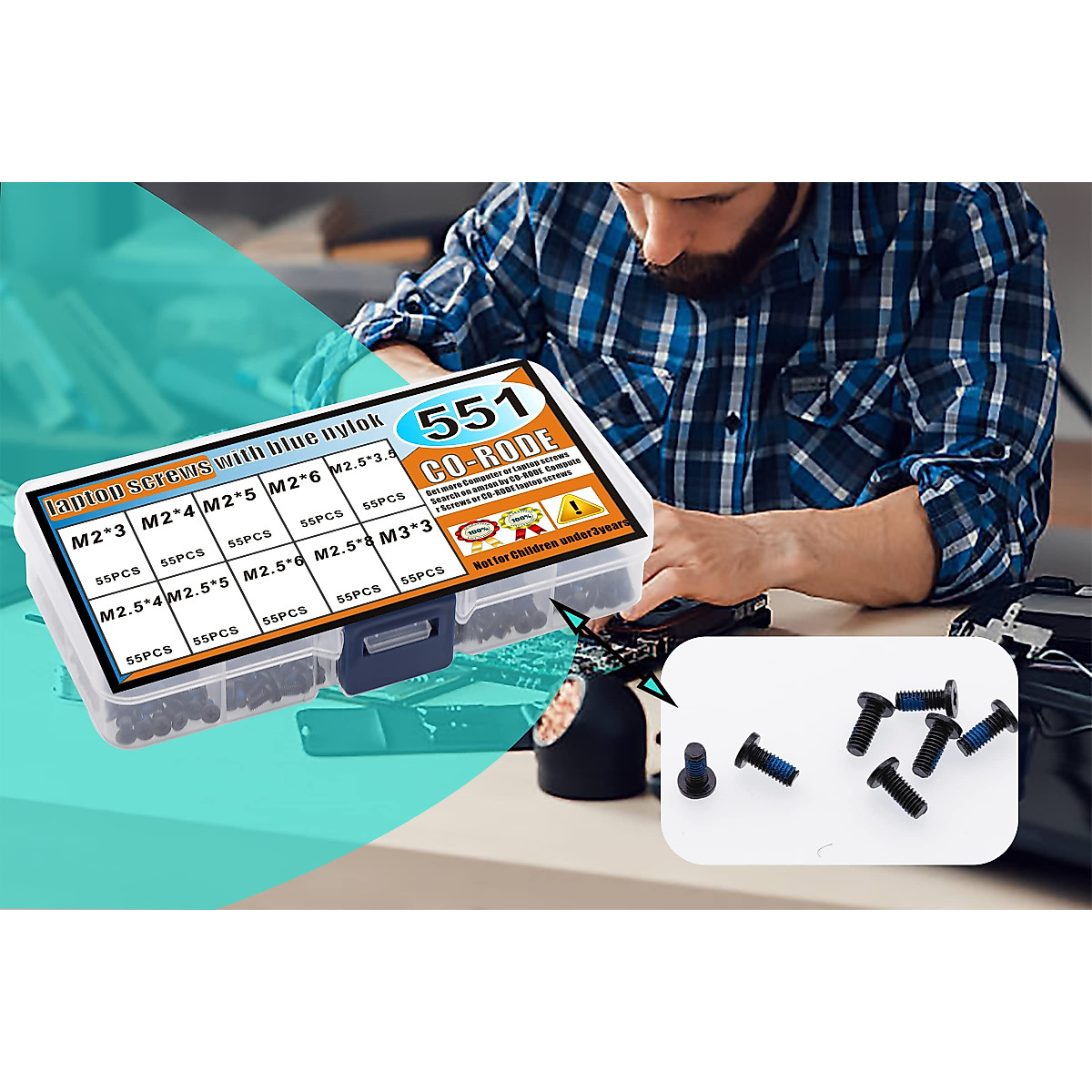 CO-RODE 551pcs Laptop Screws Kit, Notebook Computer Screw Set w/Blue Glue,Screw Driver, for SSD Motherboard Fan Power Graphics Hard Drive