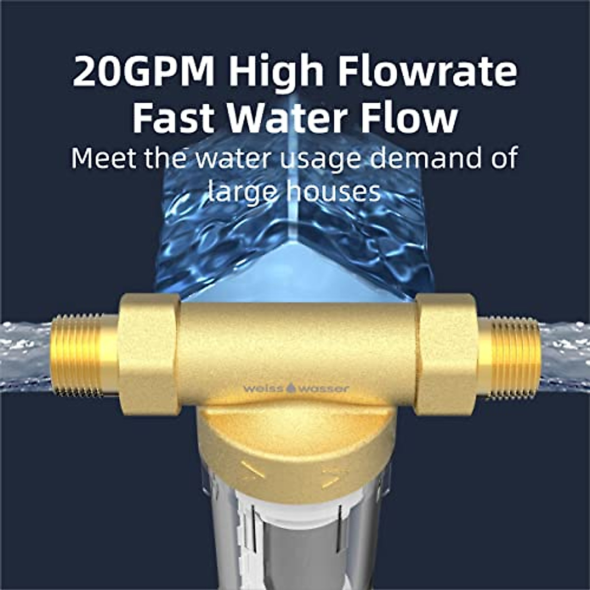 Weisswasser Sediment Filter, Spin Down Sediment Filters, Reusable Whole House Water Filter System for Well Water, 40 Micron, Lead-Free Brass, BPA Free,1"MNPT+3/4"FNPT+3/4"MNPT, EFFM.DH01