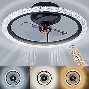REDSTAR Modern Ceiling Fan with Light 20", Higher Light Transmittance with Traditional Safe and Quiet Motor, Black Ceiling Lights with Fan Remote Control Reversible for Bedroom