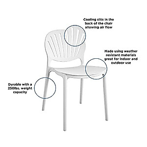 COSCO Outdoor/Indoor Stacking Resin Chair with Shell Back, 2-Pack, White