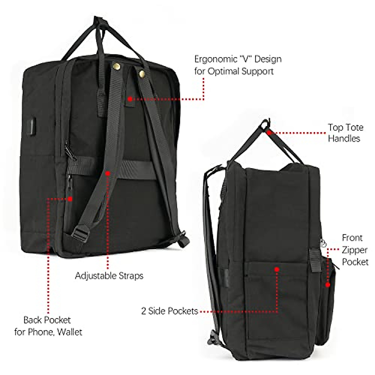 Roysmart Backpack for Women Men Girls, School Bag Waterproof Laptop Rucksack Casual Daypack Lightweight Backpack with USB Charging Port, Business College Travel Backpack Fits 15.6 Inch Computer.