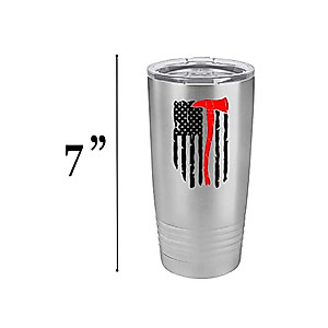 Rogue River Tactical Thin Red Line Tattered Axe Flag Firefighter 20 Oz. Travel Tumbler Mug Cup w/Lid Vacuum Insulated Fire Fighter Department FD Fireman Gift