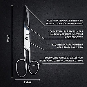 Fabric Scissors, Professional Heavy Duty Craft Tailor Scissors for Fabric Cutting, All Metal Stainless Steel Shears for Sewing Products School Supplies, 7 Inch
