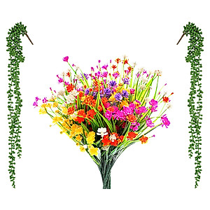 WILLBOND 12 Bundles Faux Flowers Outdoor UV Resistant Faux Plants Shrubs Plastic Rose Flowers Planter Faux Flowers for Home Window Box Kitchen Office Wedding Garden Hanging Decor