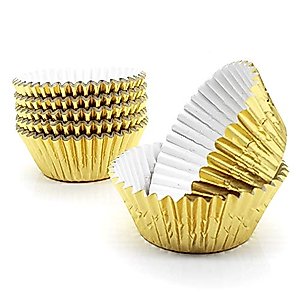Gold Cupcake Liners,GOLF Standard Gold Foil Cupcake Liners Wrappers Metallic Baking Cups ,Muffin Paper Cases, 100 Pack