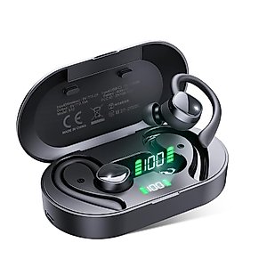 Wireless Earbuds Sports Wireless Headphones 4 Mic Clear Calls 60H Playtime Dual LED Power Display Wireless Charging case Flexible Earhooks Earphones IPX7 Waterproof Headsets for Running, Gym